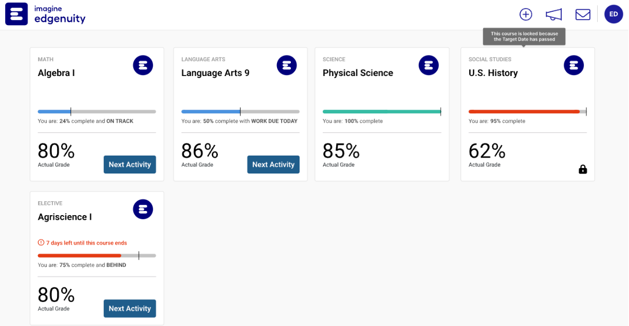 EdgeEX course options — Display pacing to students – Edgenuity