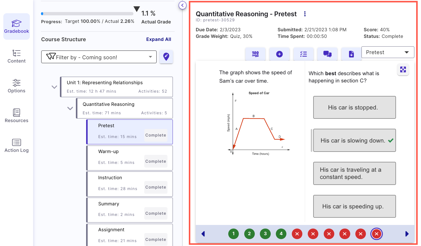 EdgeEX — Viewing work in the student's Grades tab – Edgenuity