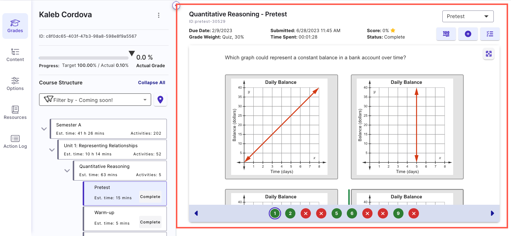 EdgeEX — Viewing work in the student's Grades tab – Edgenuity