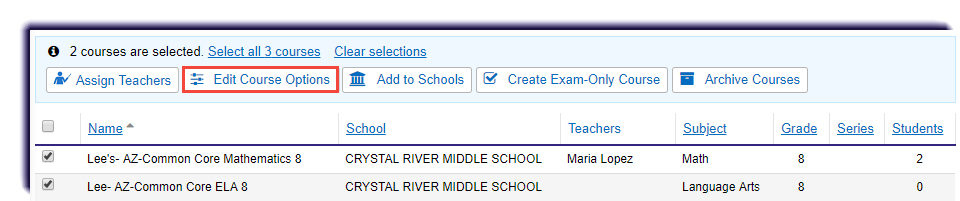 Setting Passing Thresholds for Multiple Courses – Edgenuity