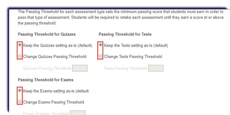 Setting Passing Thresholds for Multiple Courses – Edgenuity