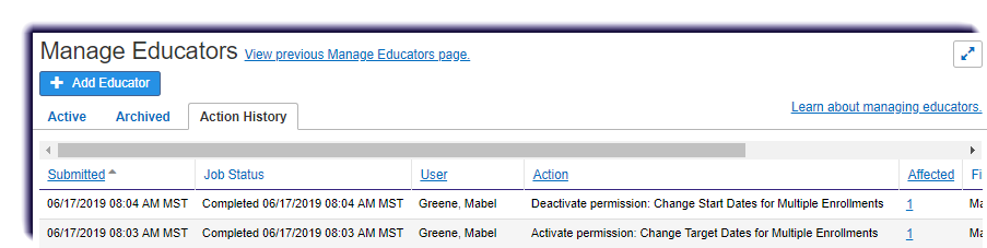 Accessing the Action History tab for Educators – Edgenuity