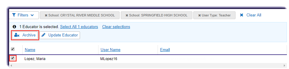 Archiving an Educator – Edgenuity
