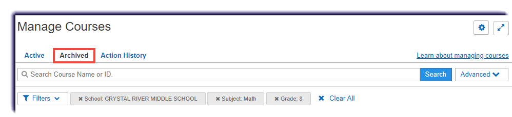 Single Archived Course Actions Overview – Edgenuity