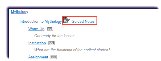 Accessing the Guided Notes for a Course – Edgenuity