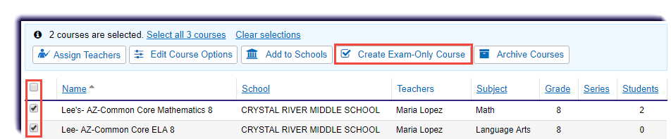 Creating an Exam-Only Course for Multiple Courses – Edgenuity