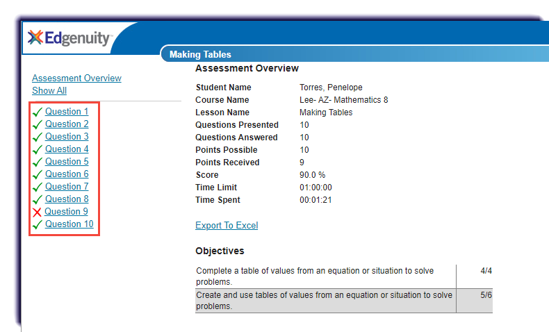 Changing an Assessment Score from the Student's Gradebook – Edgenuity