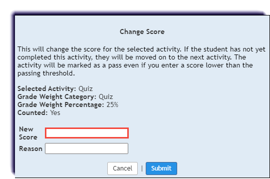 Changing an Assessment Score from the Student's Gradebook – Edgenuity