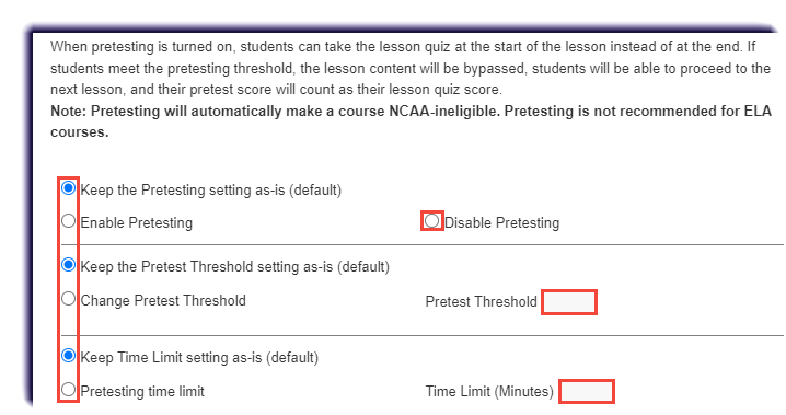 Setting Pretesting for Multiple Courses – Edgenuity
