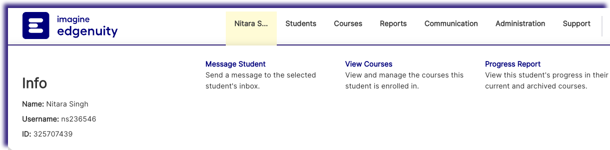 Selected Students Tab Actions Overview – Edgenuity