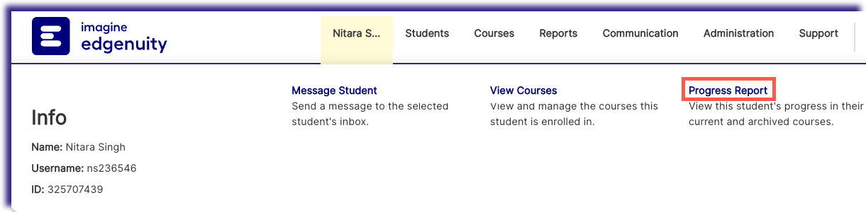 Viewing a Student's Progress Report – Edgenuity