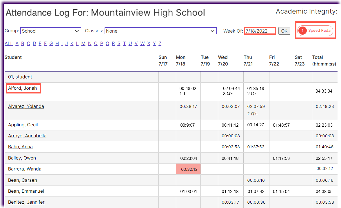 Using the Attendance Log – Edgenuity