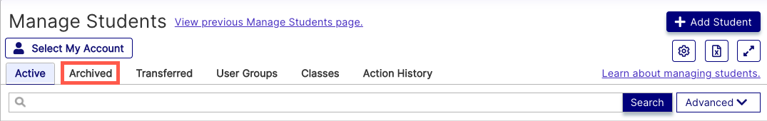 Accessing the Archived Students tab – Edgenuity