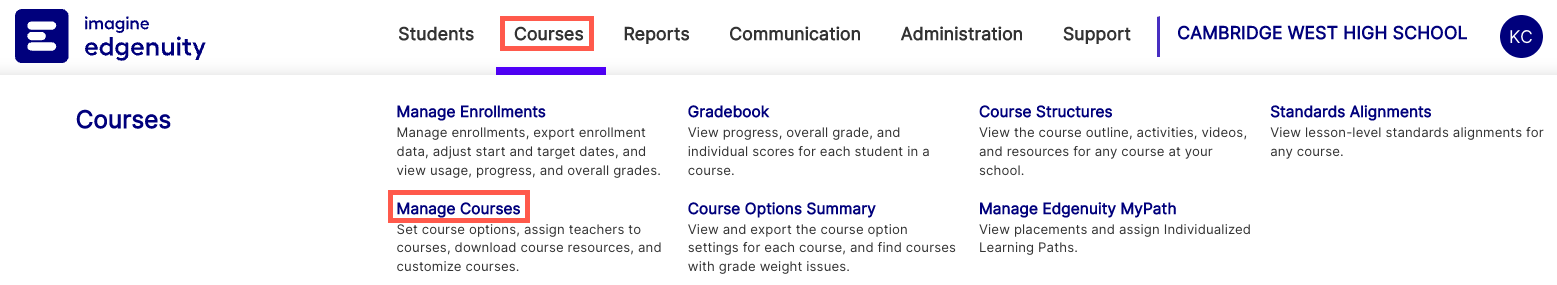 Single Course Actions Overview – Edgenuity