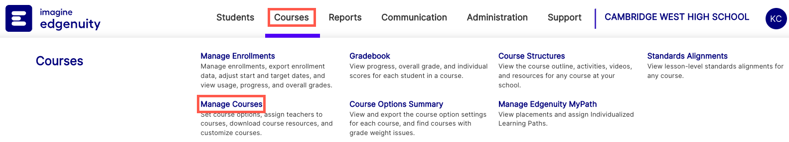 Accessing the Course List – Edgenuity
