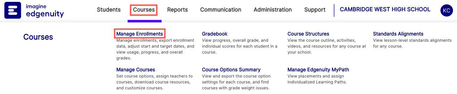 Multiple Enrollments Actions Overview – Edgenuity